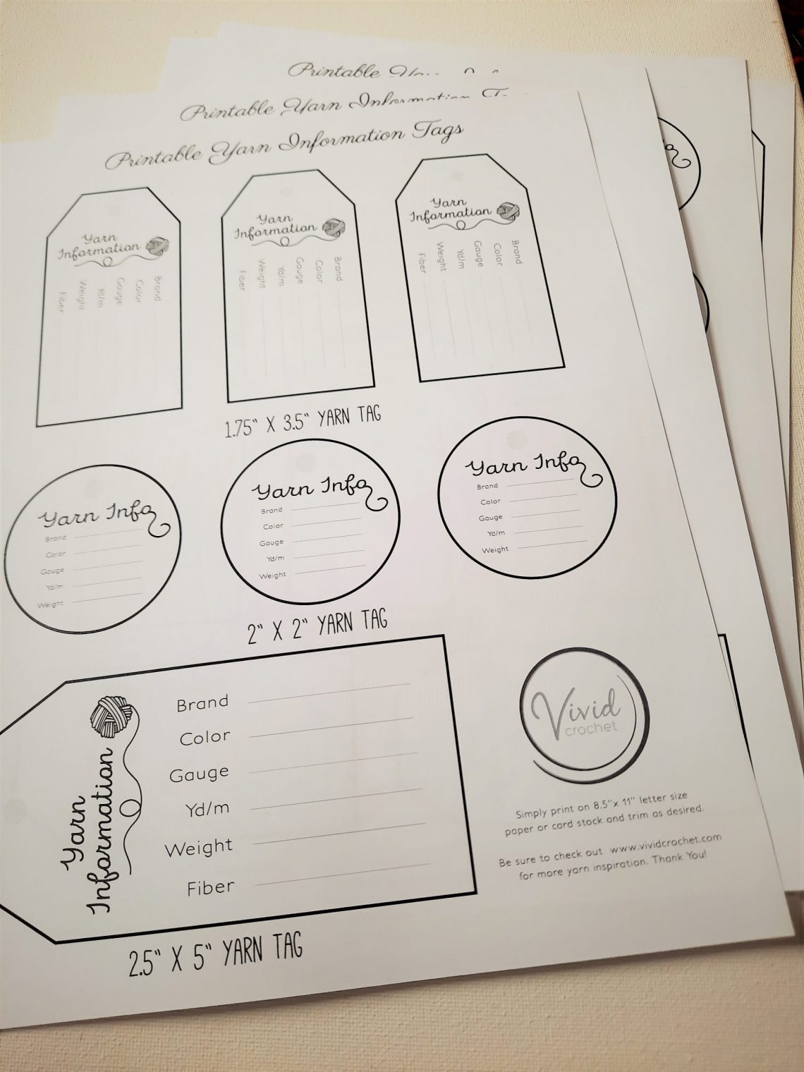PRINTABLE TAG BUNDLE Simple Yarn Stash Information Tags