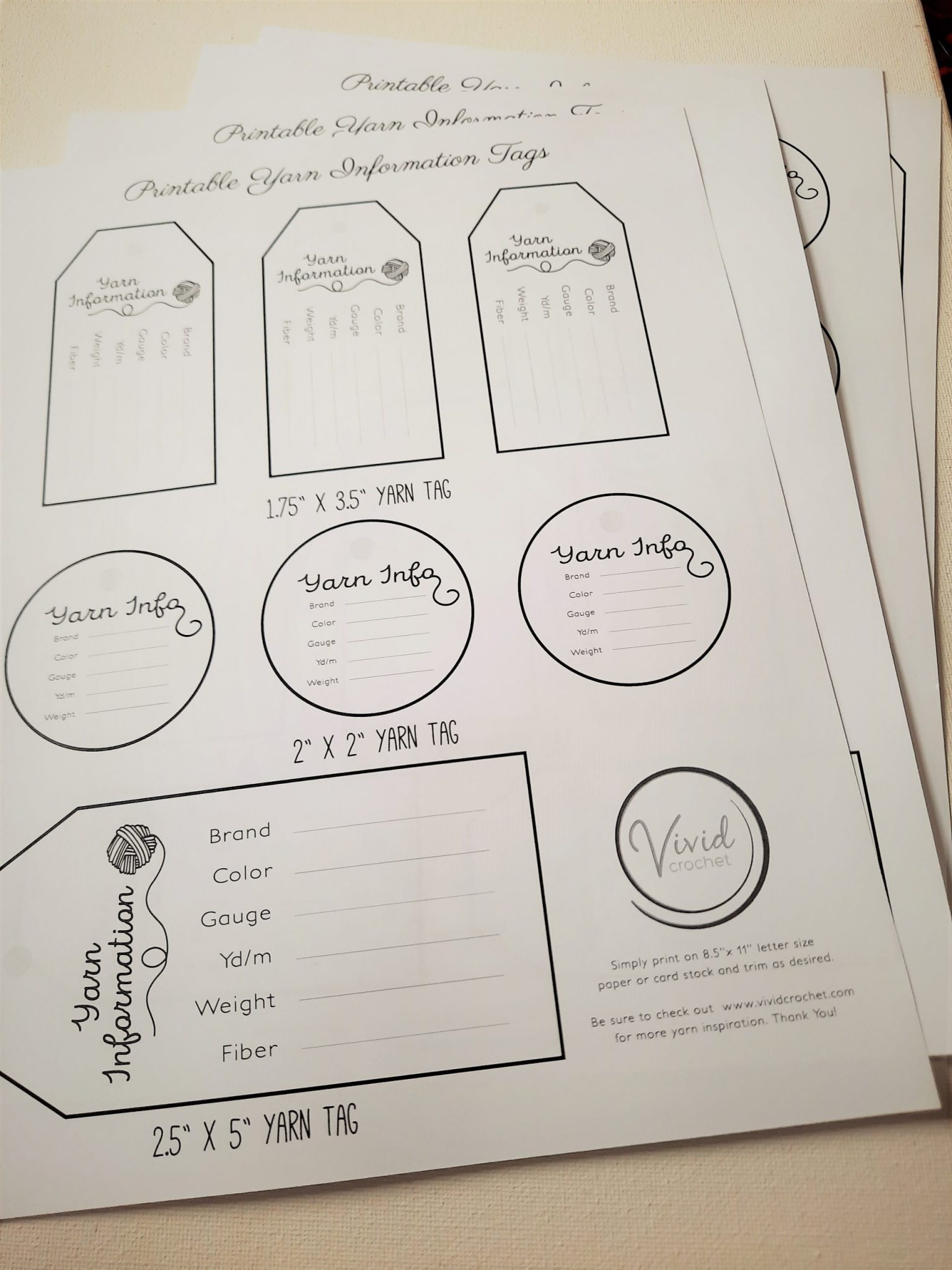 PRINTABLE TAG BUNDLE Simple Yarn Stash Information Tags